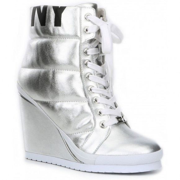 Dkny | Shoes | Dkny Women Silver Metallic Wedge Sneake | Poshmark